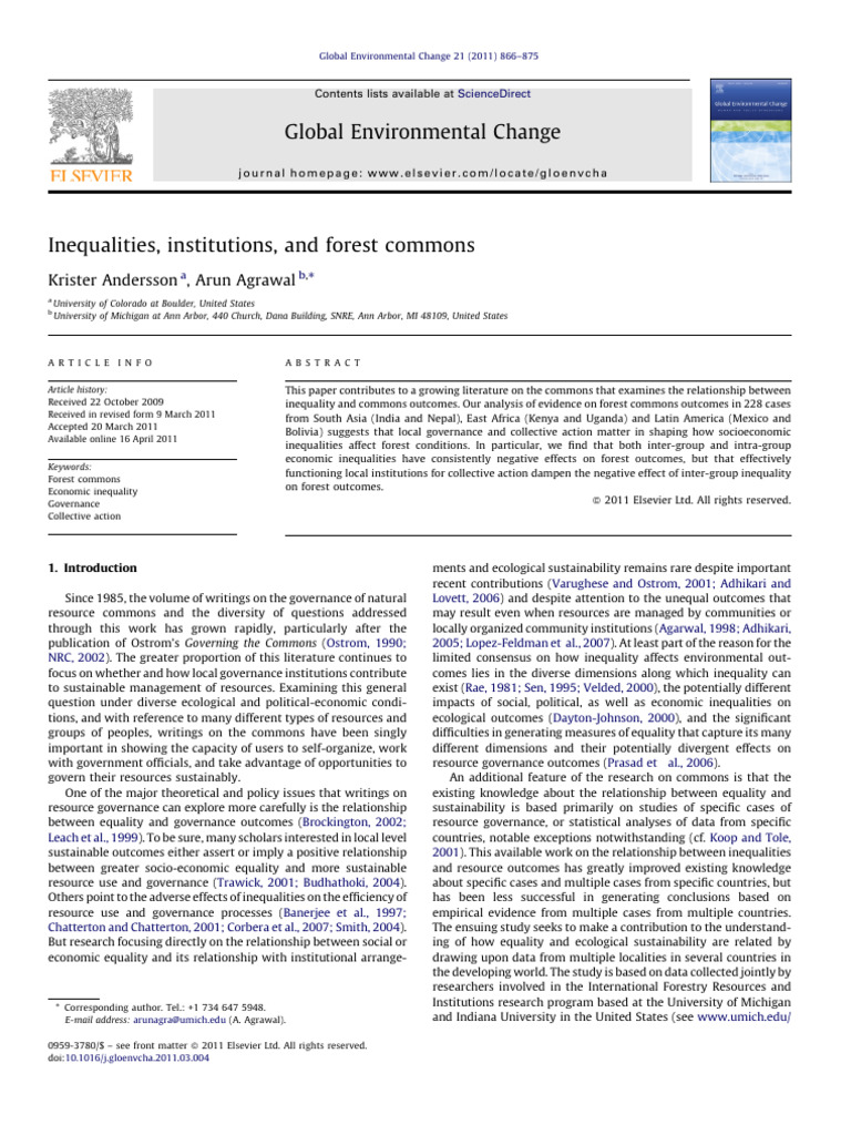 Inequalities, Institutions, and Forest Commons | PDF | Poverty & Homelessness | Economic Inequality