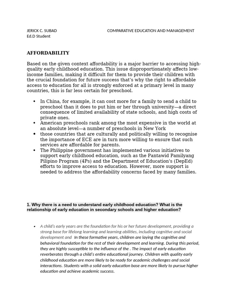 COMPARATIVE JERICK C | PDF | Preschool | Early Childhood Education