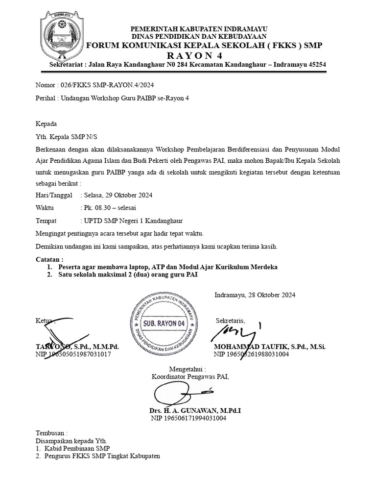 Undangan Workshop Guru PAI Rayon 4 29 Okt 2024 | PDF