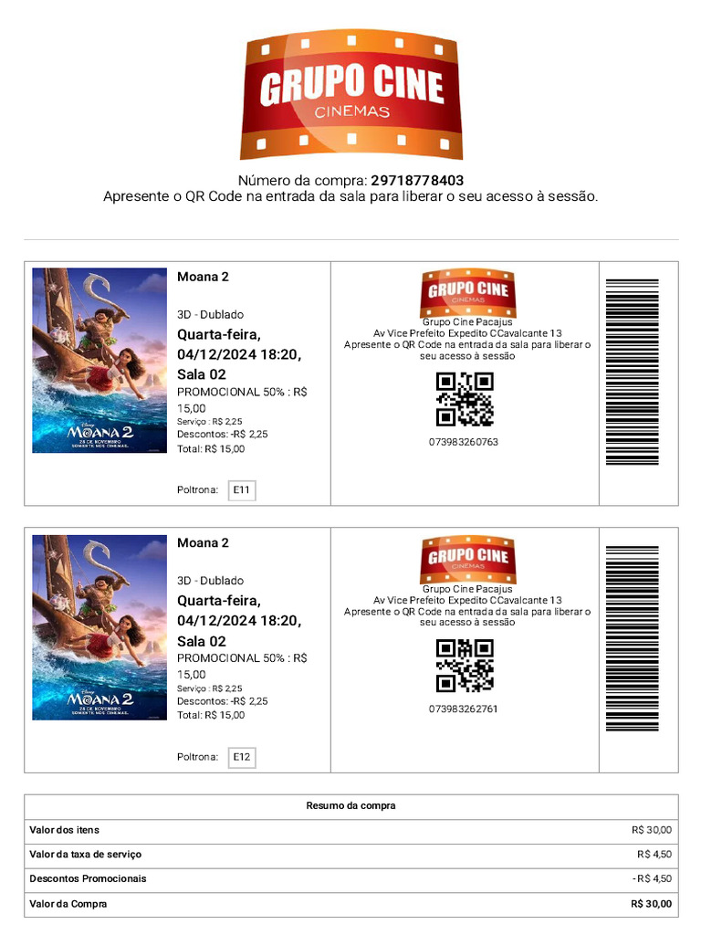 Ingressos Moana 2 3D em Pacajus | PDF