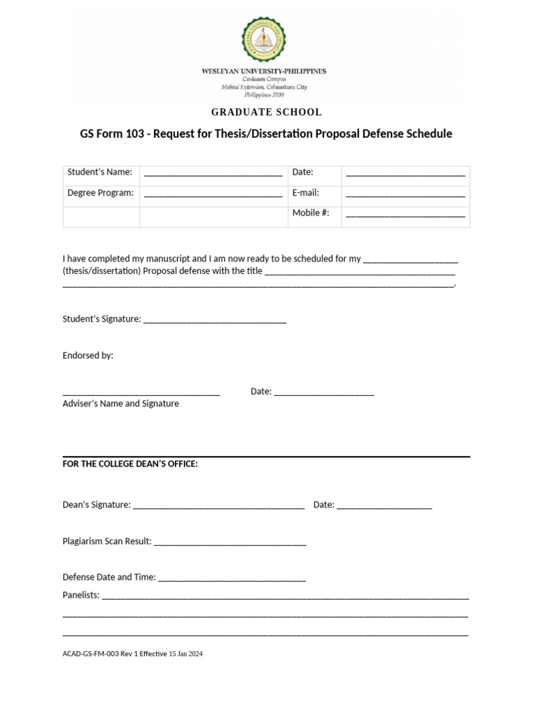GS Form 103 Proposal Defense Request Rev 1 1 1 | PDF