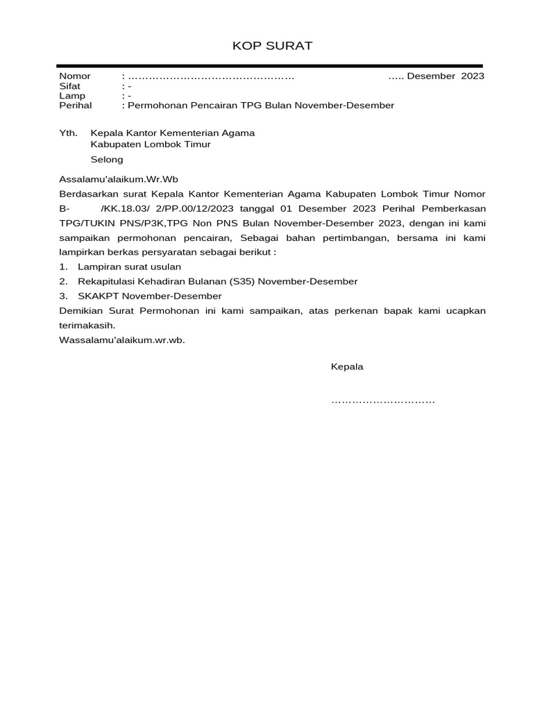 Format Surat Usulan PNS P3K | PDF