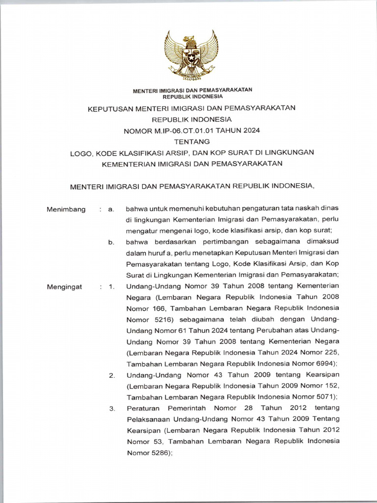 24-11-28 Kepmenimipas Tentang Logo, Klasifikasi Arsip Dan Kop Surat Di ...
