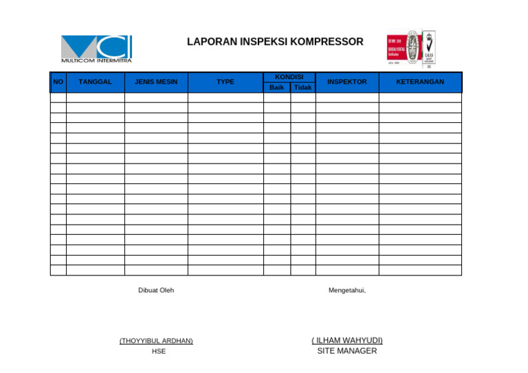 LIST Inspeksi Mesin KOMPRESSOR Juni 2010 | PDF