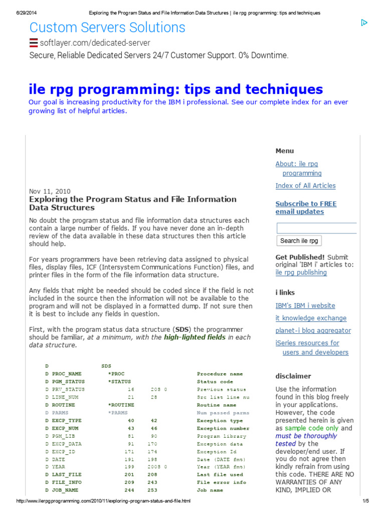 Exploring the Program Status and File Information Data Structures _ ile rpg programming_ tips ...