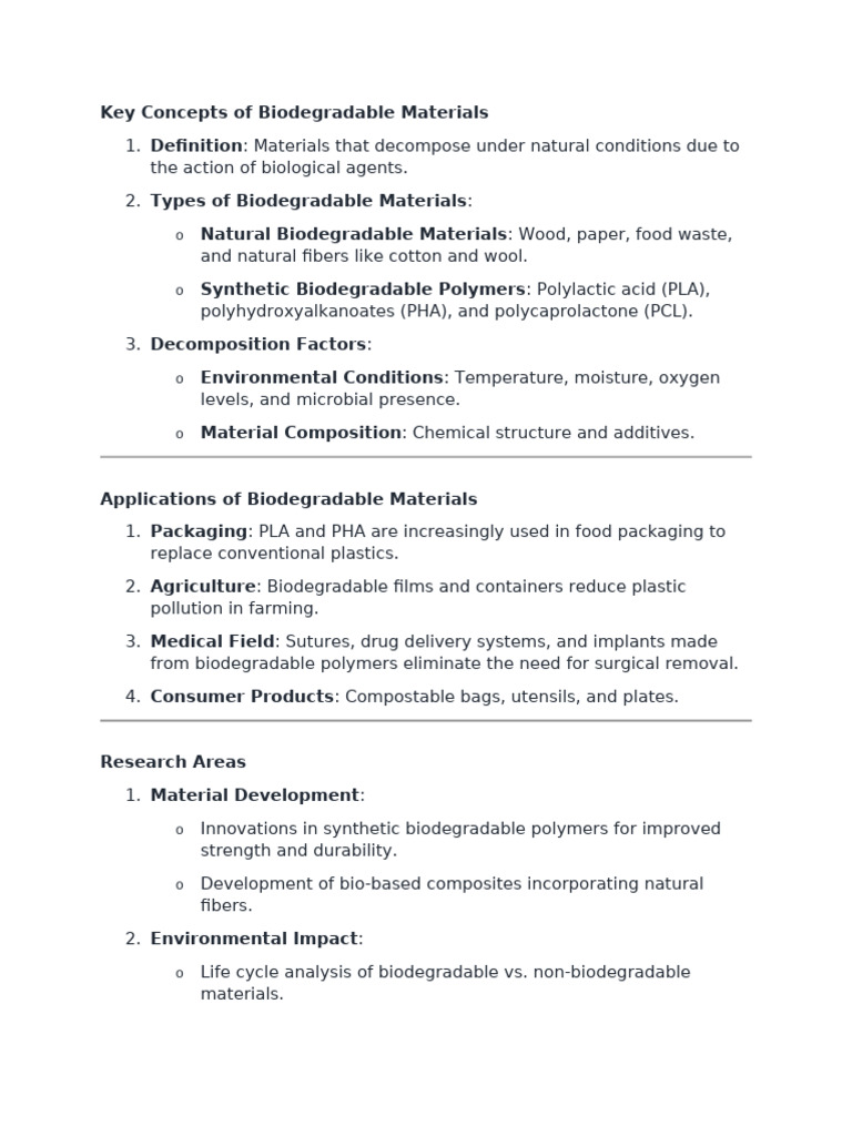 Key Concepts of Biodegradable Materials | PDF