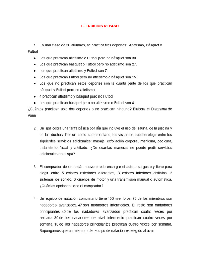 7C. Entregable 11a. Ejercicios Repaso | PDF | Nadando