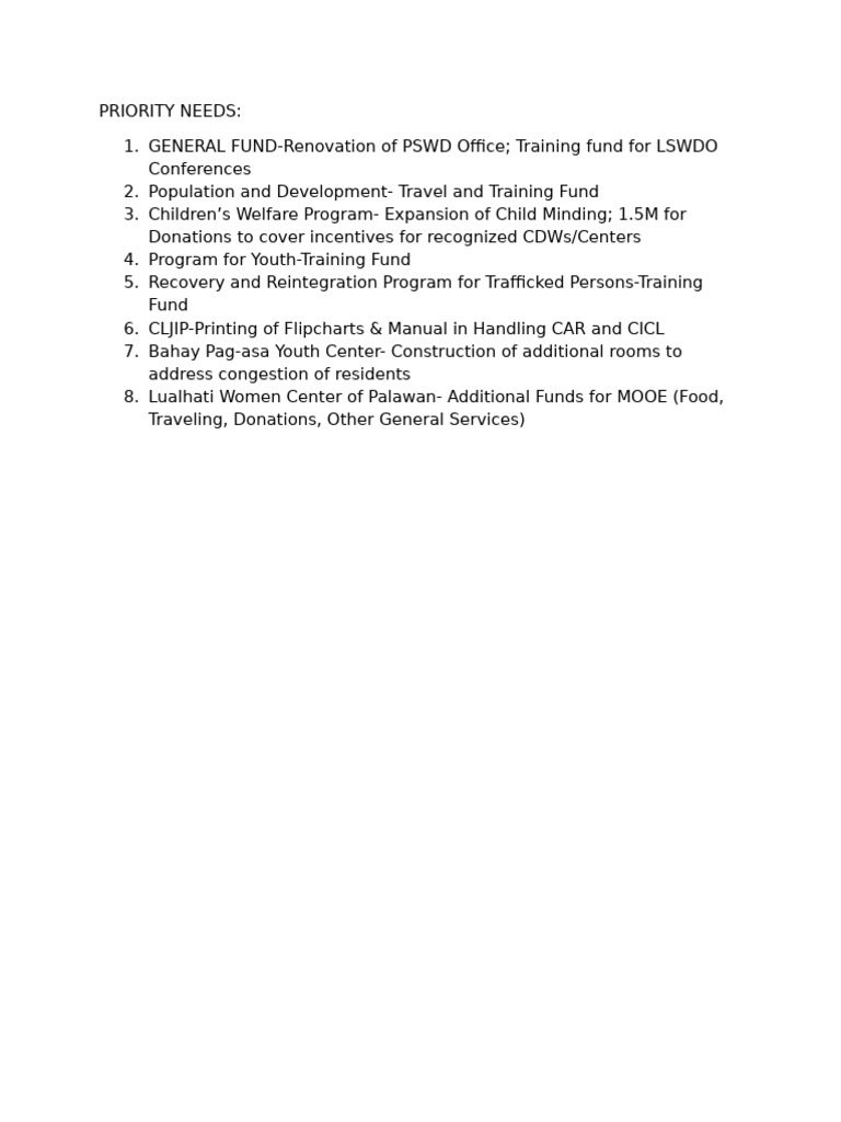 Priority Needs | PDF