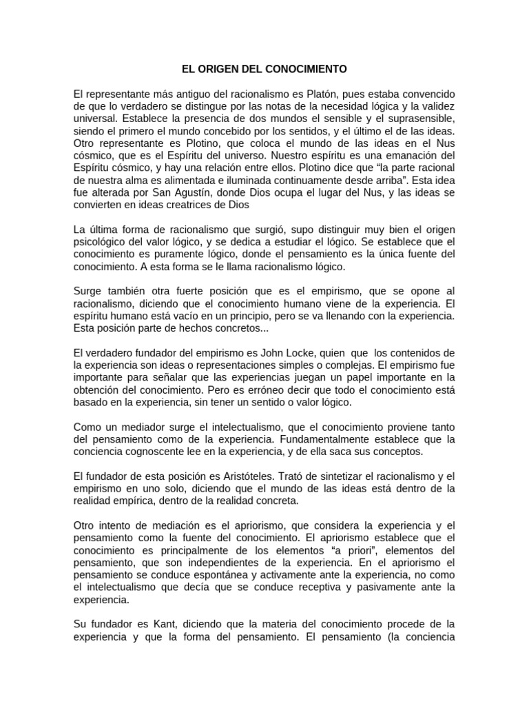 EL ORIGEN DEL CONOCIMIENTO. | PDF | Conocimiento | Empirismo
