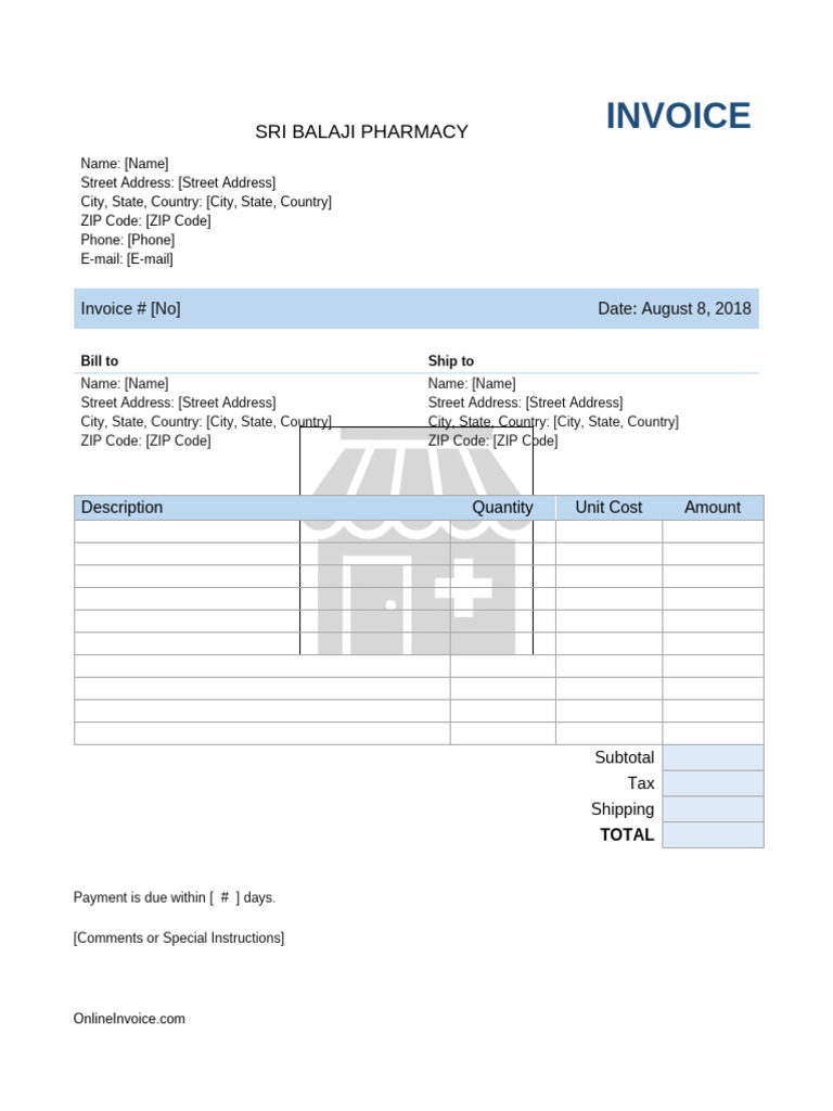 Pharmacy Invoice Template | PDF