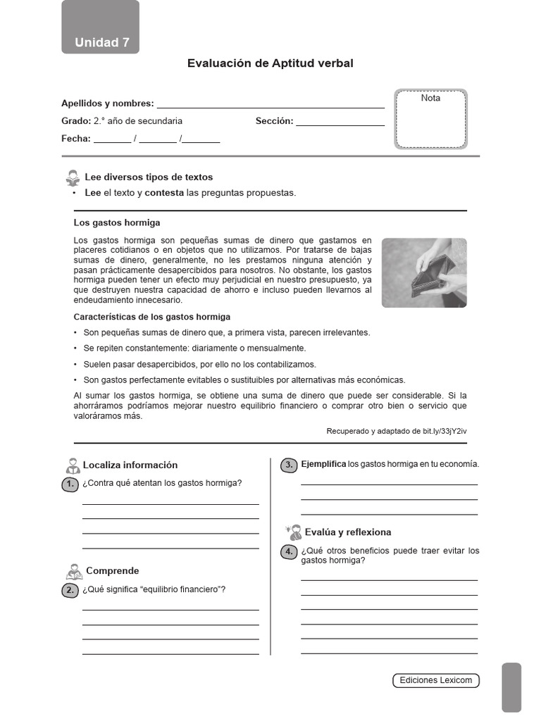Evaluación Ap. Verbal 2.° U7 | PDF
