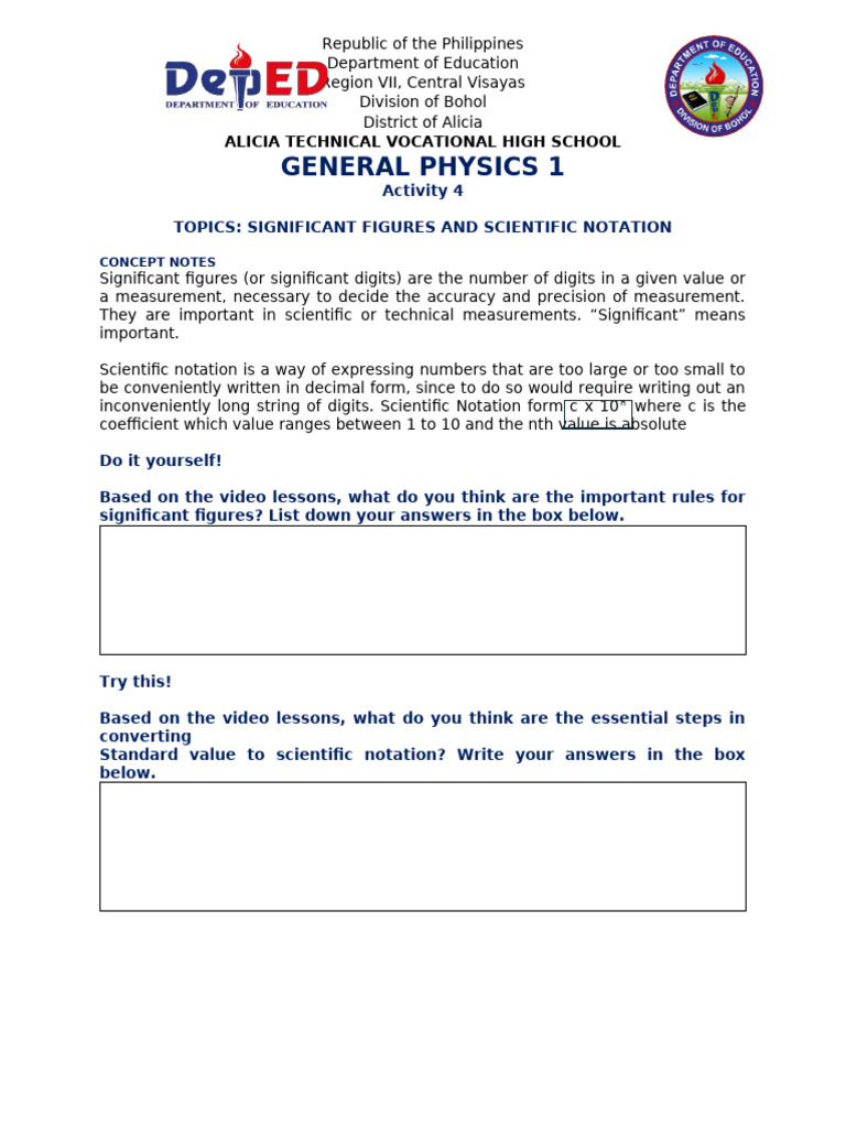 Activity 4 - Significant Figures and Scientific Notation | PDF