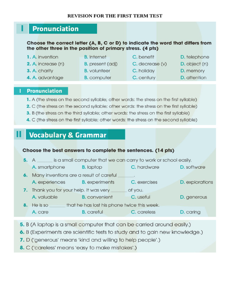 REVISION FOR THE FIRST TERM TEST(sbt)_key | PDF | Family | Human ...