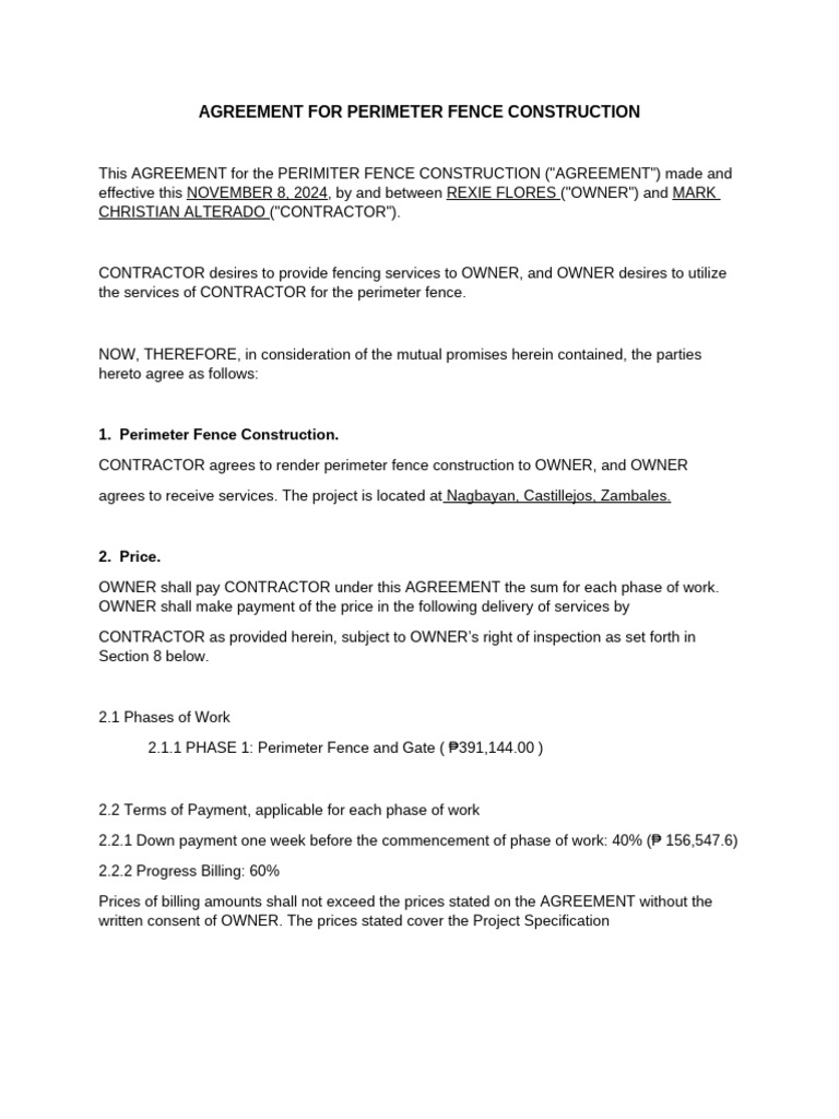 Fence Contract | PDF | Common Law | Private Law