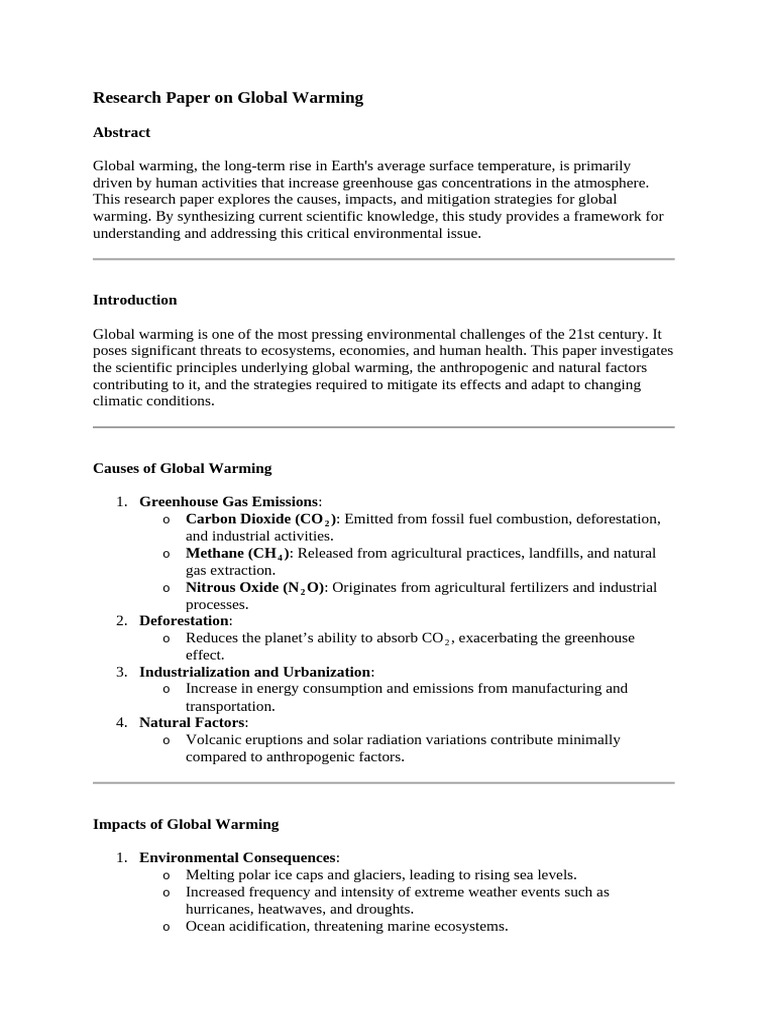 A Research Paper On Global Warming | PDF | Climate Change | Climate ...