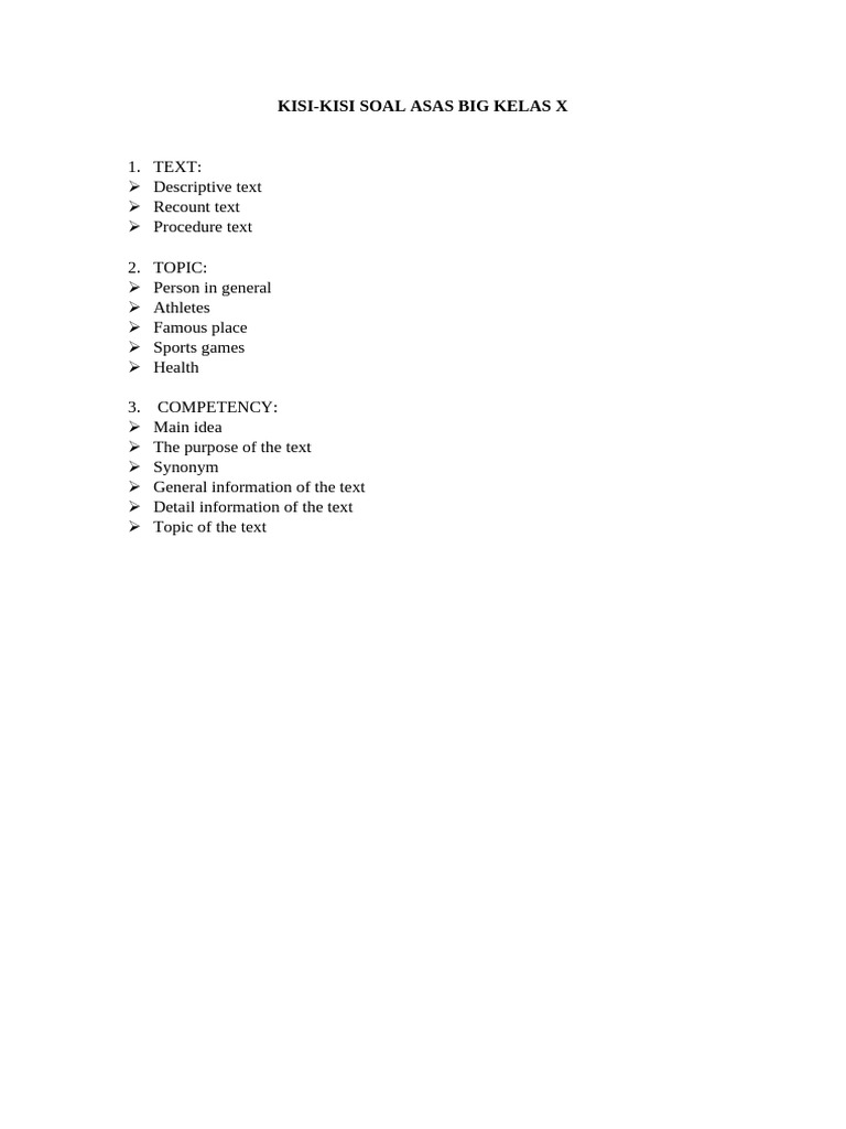 Kisi-kisi Soal ASAS BIG Kelas X | PDF