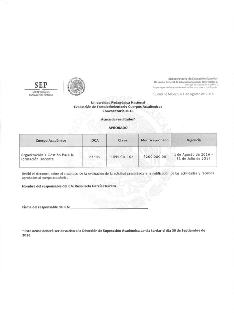 Organización y Gestión para la Formación Docente UPN-CA-104 | PDF