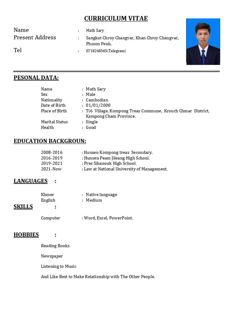 Curriculum Vitae: Name Present Address Tel | PDF