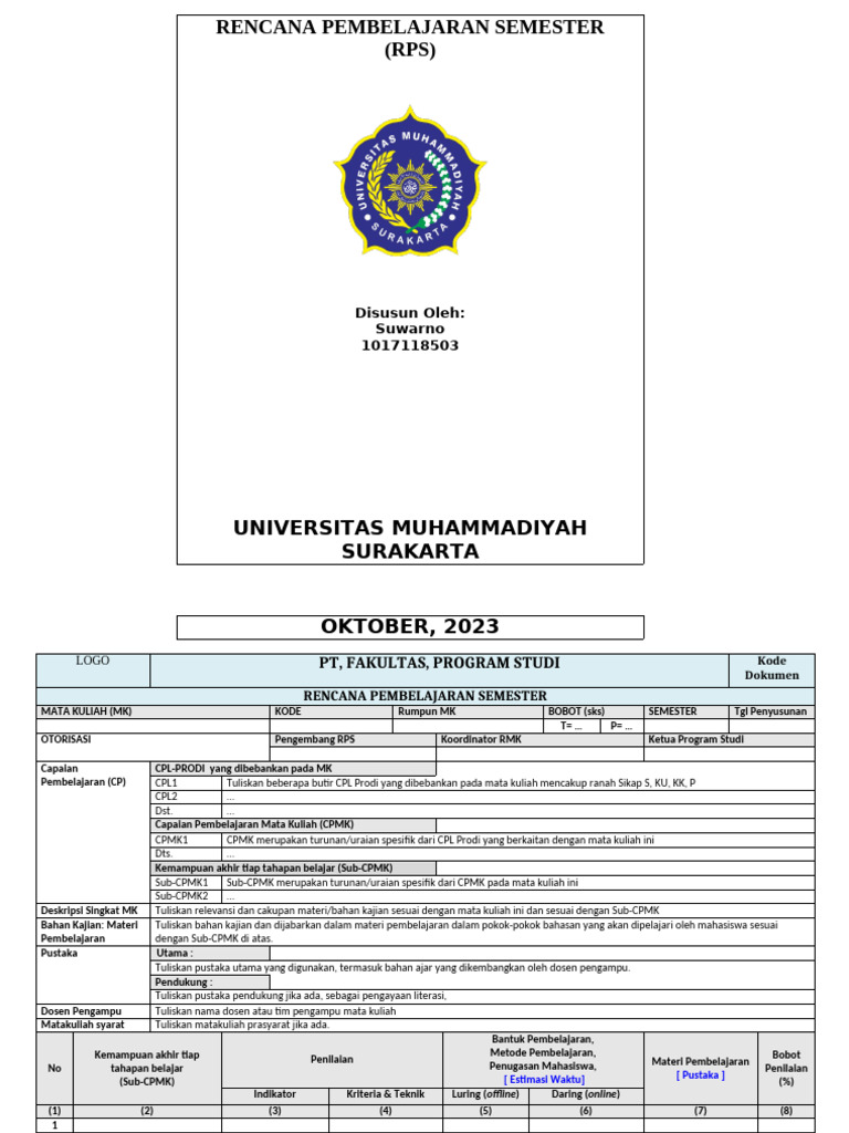 Format Tugas RPS Suwarno | PDF