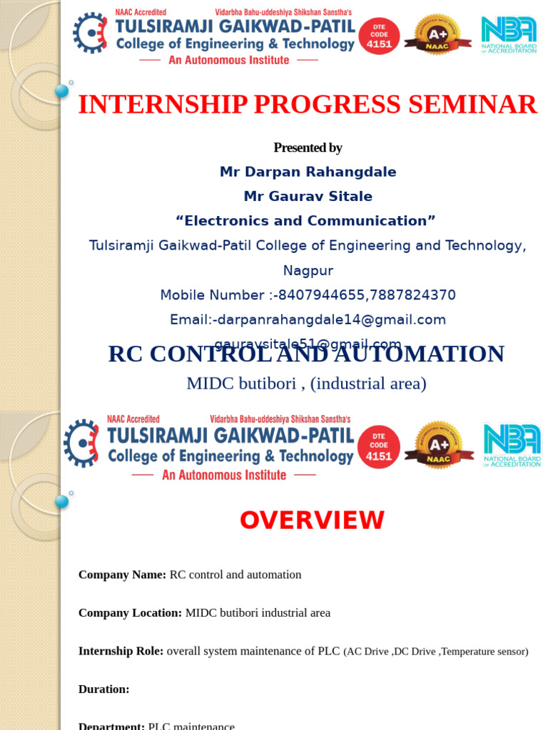 Internship Progress Seminar | PDF | Programmable Logic Controller | Automation