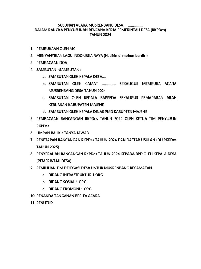 Susunan Acara Musrenbang Desa | PDF