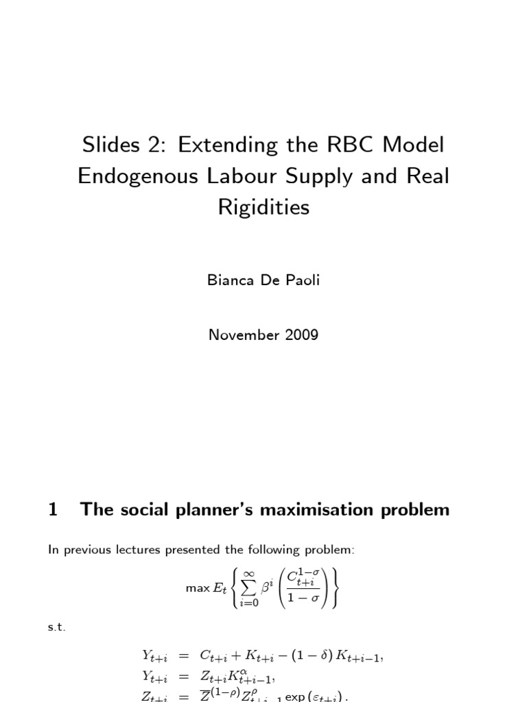 Slides 2 Extending The RBC Model | PDF | Labour Economics | Elasticity ...