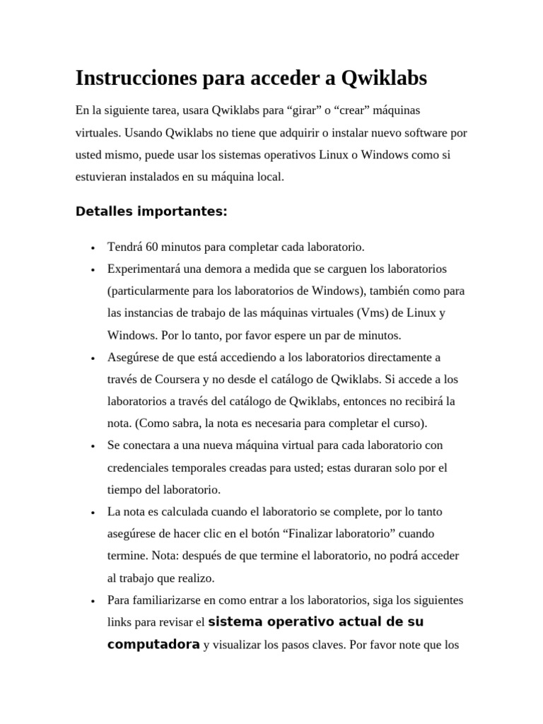 Instrucciones para acceder a Qwiklabs | PDF