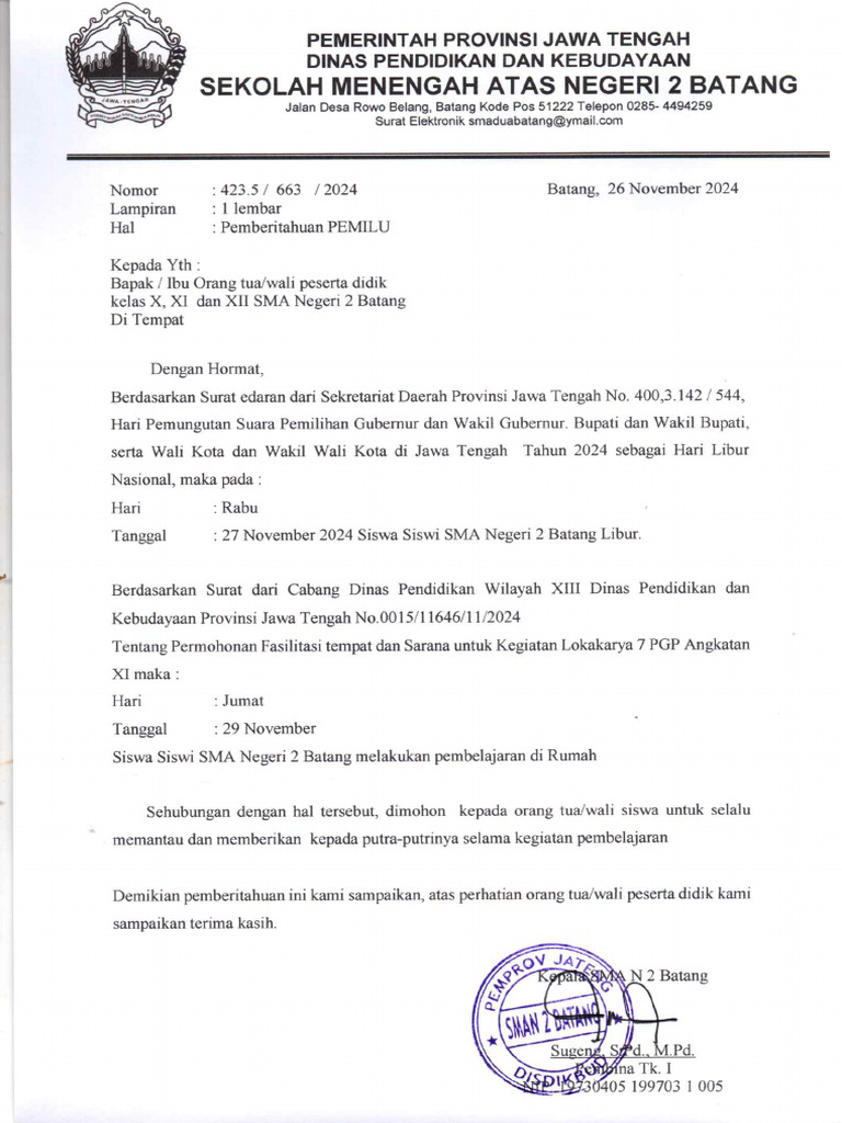 Pemberitahuan Libur PILKADA | PDF