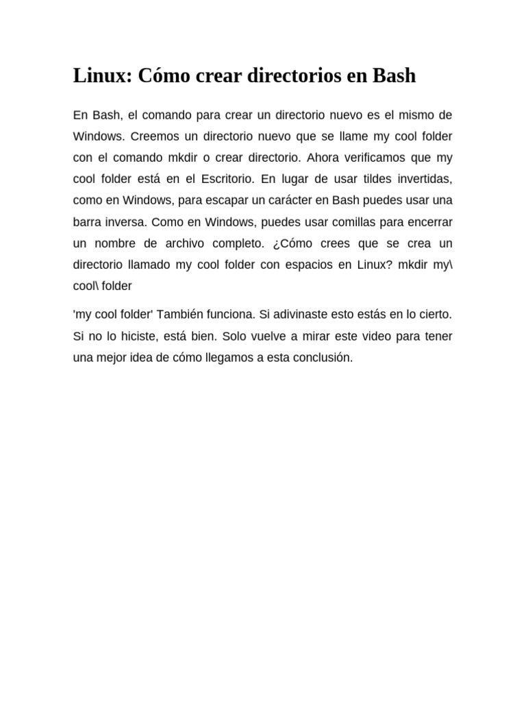 Linux Cómo Crear Directorios en Bash 1 | PDF Linux Cómo Crear Directorios en Bash 1 | PDF