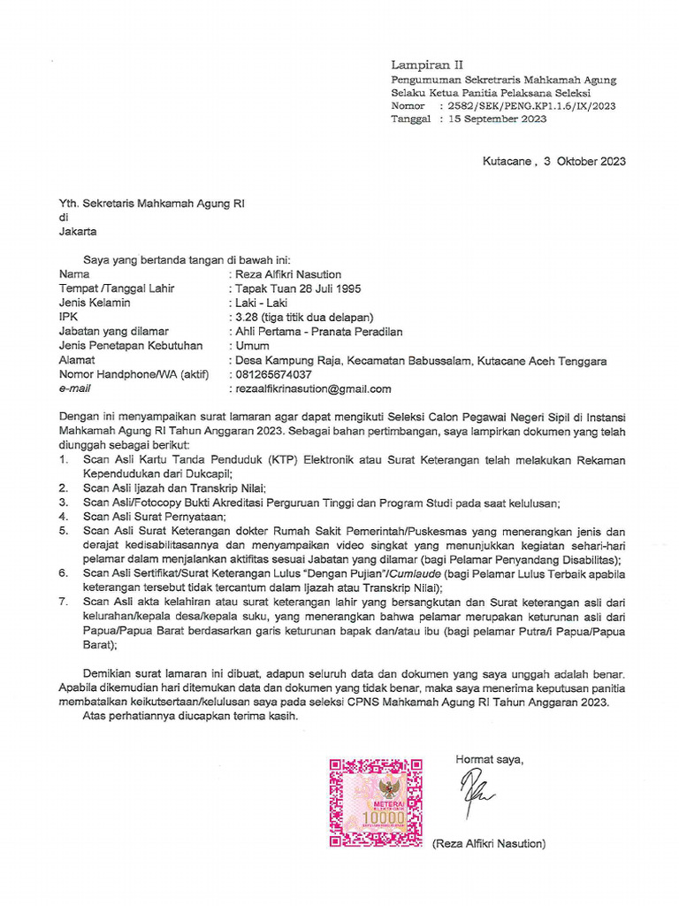 Surat Lamaran E-Meterai | PDF