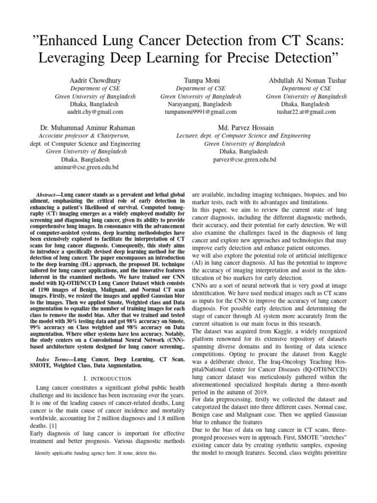 Enhanced Lung Cancer Detection From Ct Scans Leveraging Deep Learning For Precise Detection