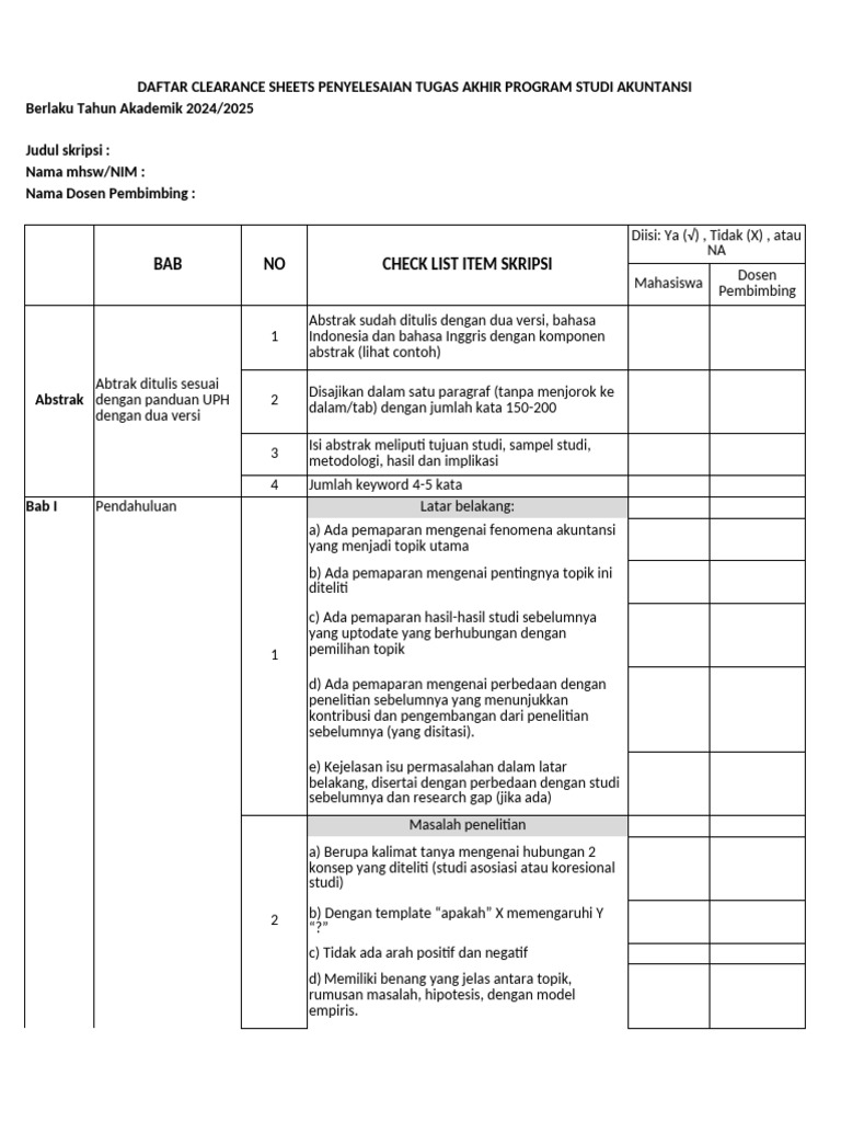 Citra - DAFTAR CLEARANCE SHEETS PENYELESAIAN TUGAS AKHIR | PDF