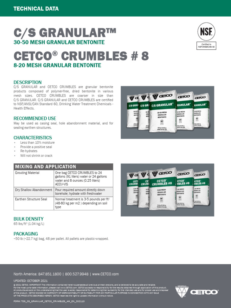 Technical Data - CS Granular - CETCO | PDF