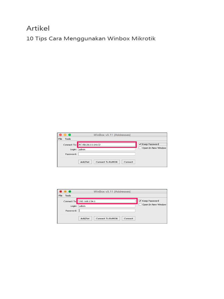 Tips Menggunakan Winbox | PDF