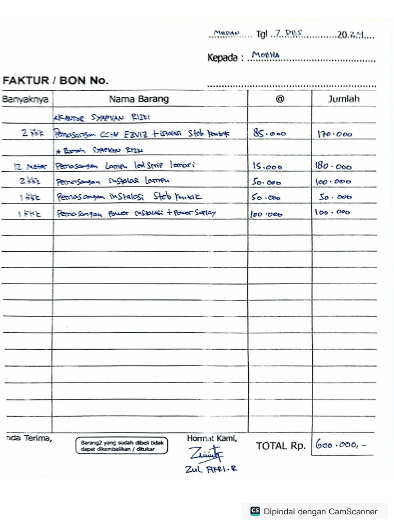 contoh faktur pembelian | PDF