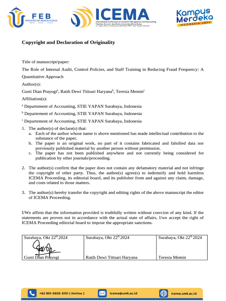Copyright and Declaration of Originality-ICEMA | PDF