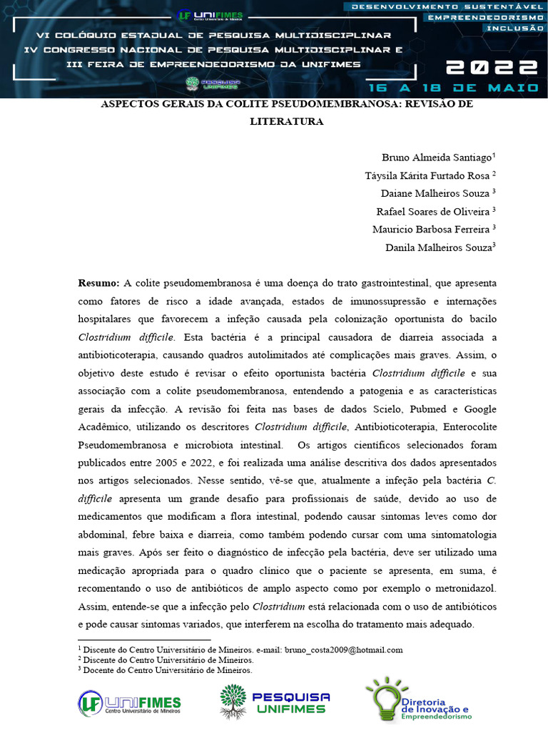 Colite Pseudomembranosa: Sintomas e Tratamento | PDF | Infecção | Bactérias