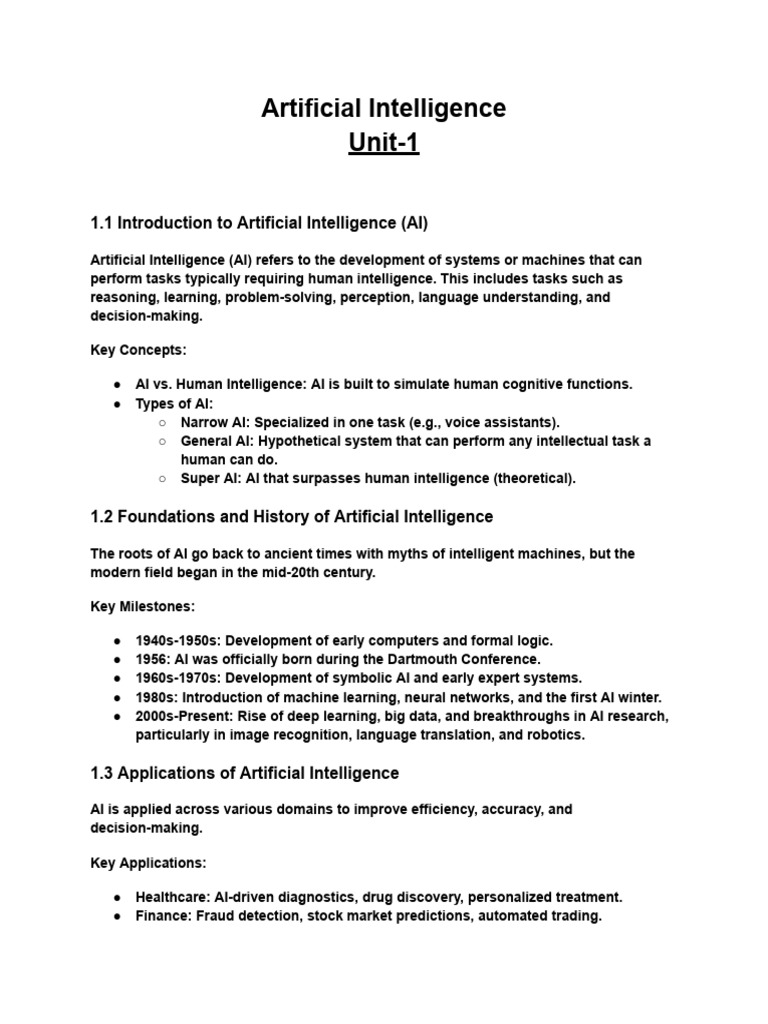 Artificial Intelligence Unit 1 | PDF | Artificial Intelligence | Intelligence (AI) & Semantics
