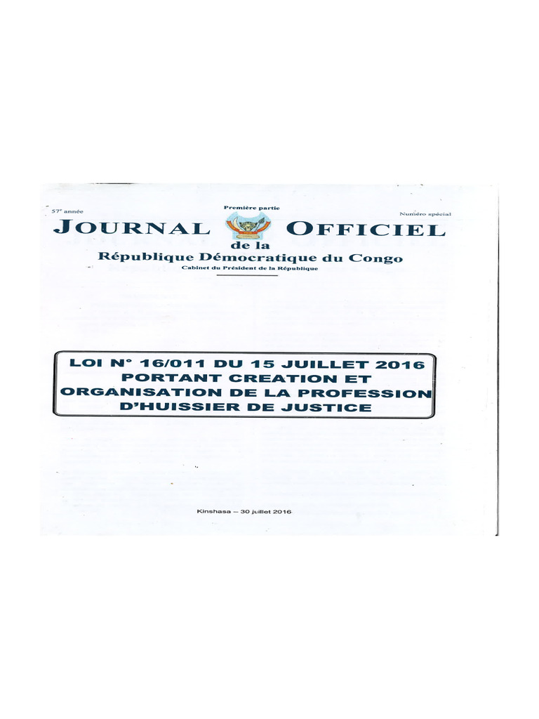 Loi Sur Les Huissiers en RDC | PDF