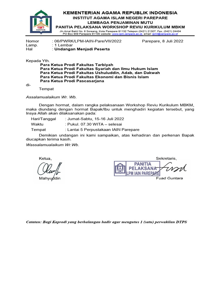 Undangan Peserta | PDF