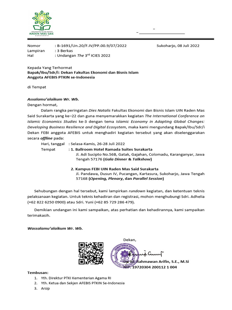 1691 - Undangan Dekan Anggota AFEBIS Fix | PDF