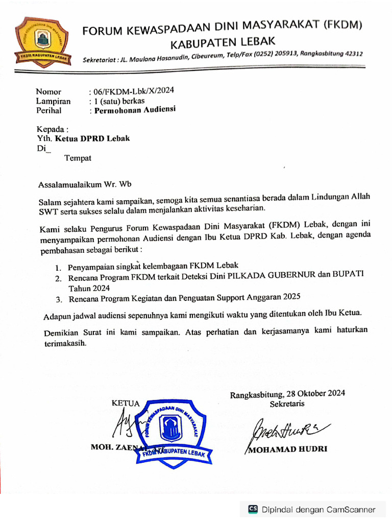 Surat Permohonan Audiensi FKDM | PDF