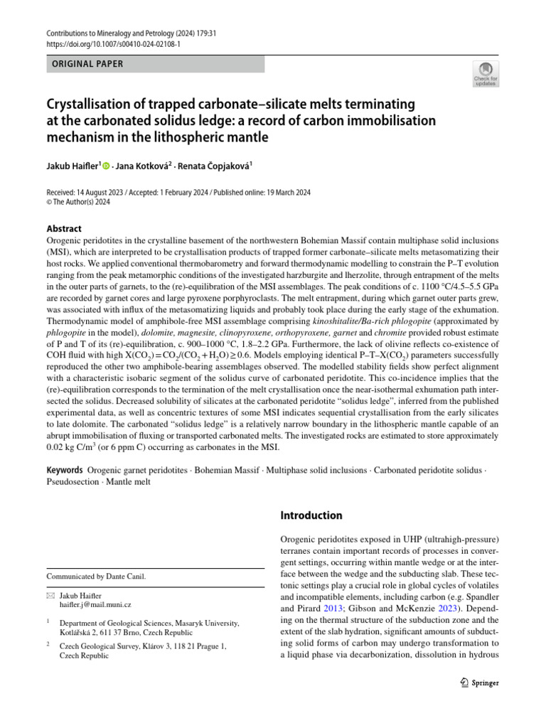Carbonate-Silicate Melt Crystallization in Mantle | PDF | Magma ...