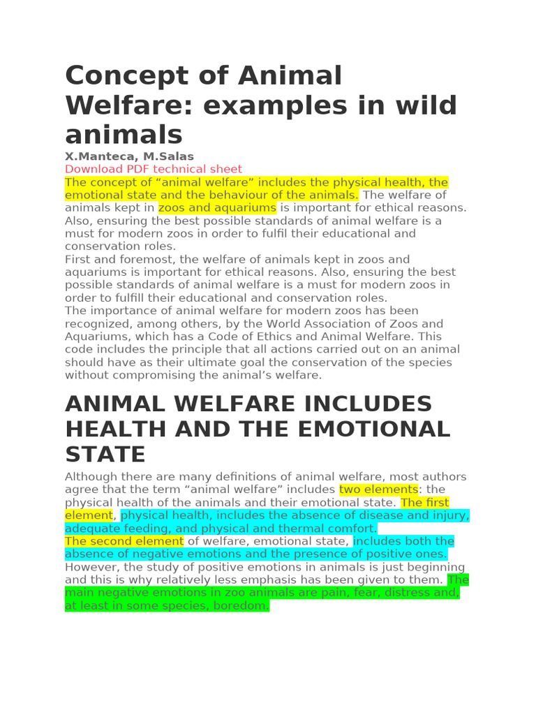 Concept of Animal Welfare | PDF | Animal Welfare | Psychological Concepts