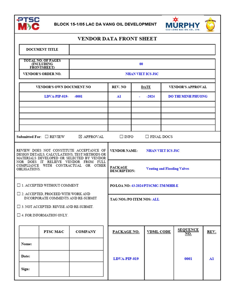 LDVA PIP 019 D30 0001 A1 Material Test Cert | PDF | Valve | Materials