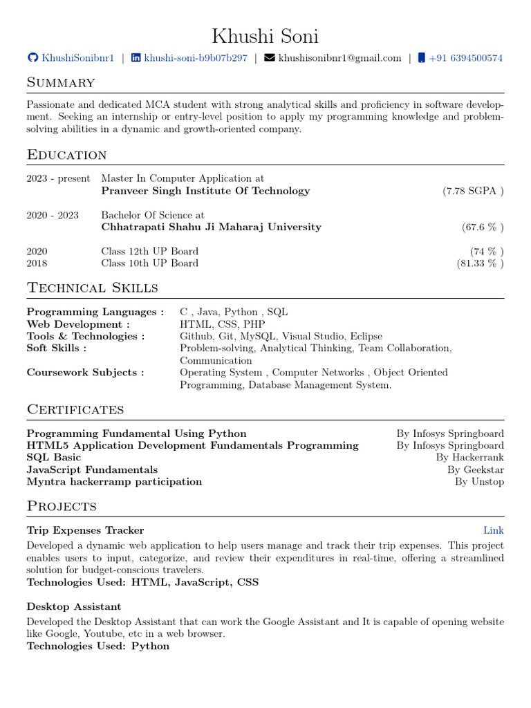 Khushi_Soni_Resume (1) | PDF | Computer Programming | Computing