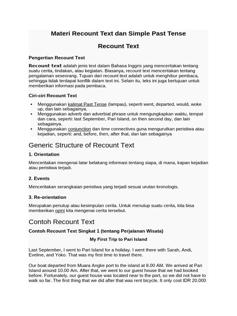 Materi Recount Text Dan Simple Past Tense | PDF | Grammar