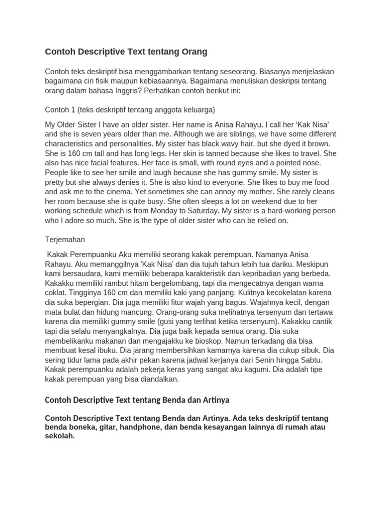 Contoh Descriptive Text tentang Orang dan benda | PDF