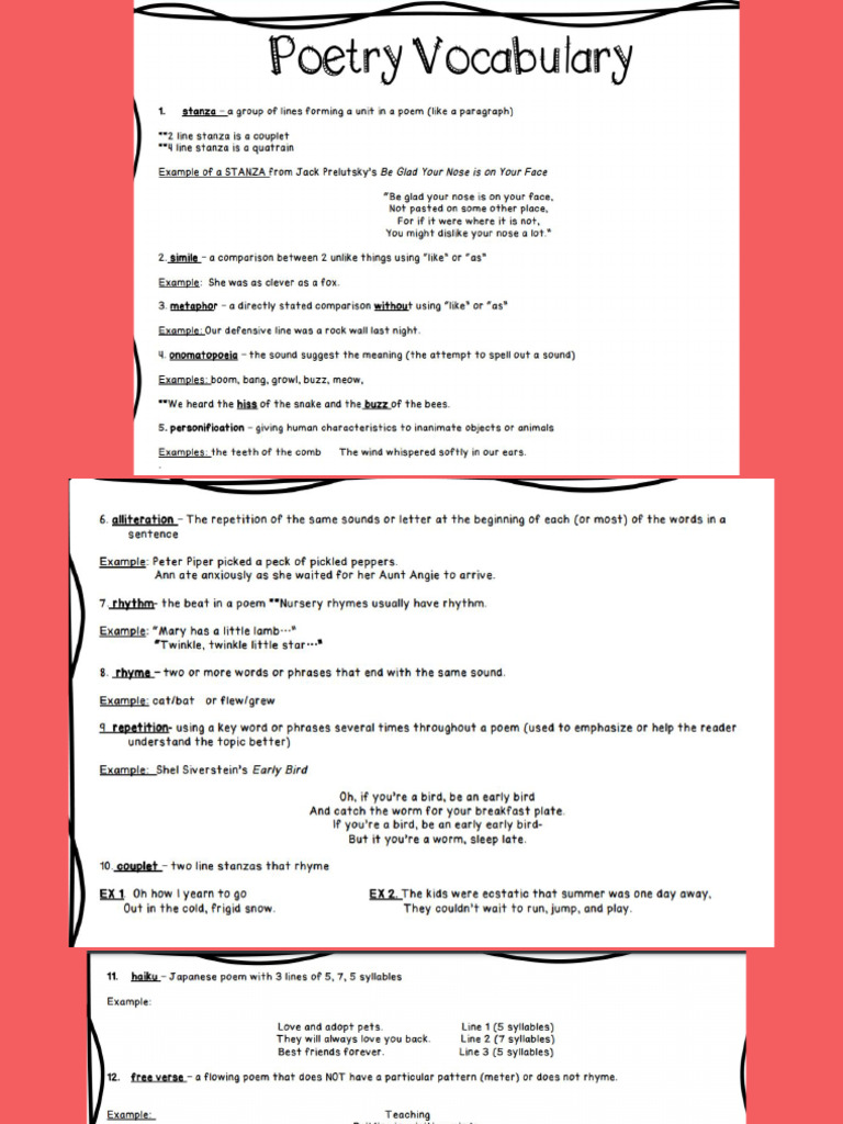 Poetry Terms and Vocabulary | PDF