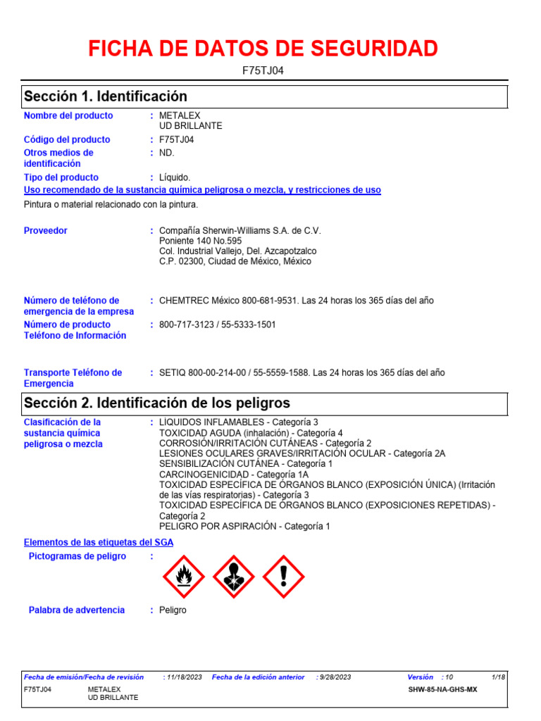 Pintura Metalex Ud Brillante F752TJ04 | PDF | Agua